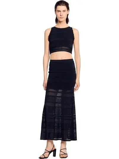 Sandro Decorative Knit Maxi Skirt - Black