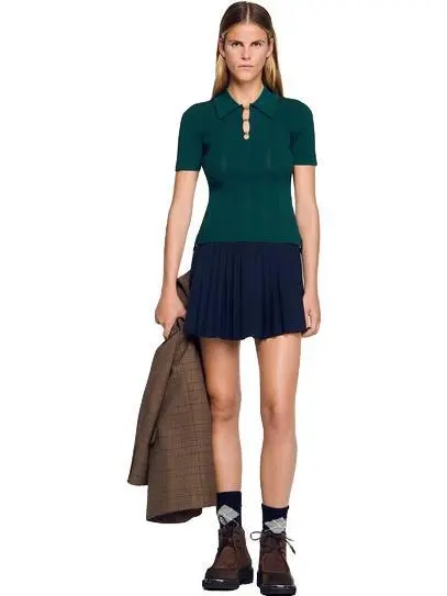 Sandro Fine Knit Polo Sweater - Green