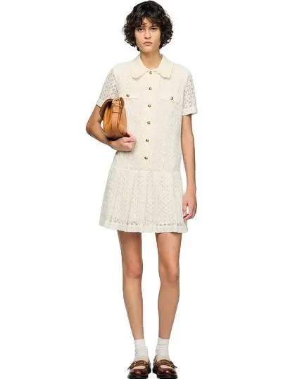 Sandro Mini Lace Dress - Neutral / White
