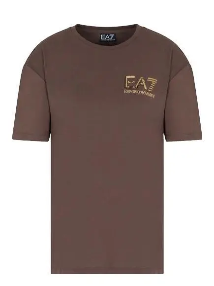 EA7 Logo Series Cotton Crew-neck T-shirt - Brown