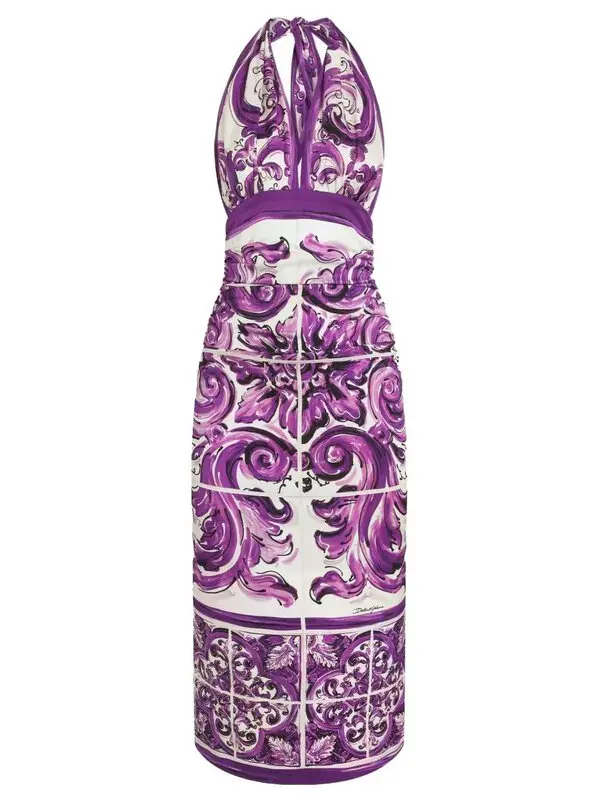 Dolce & Gabbana Graphic-print Halterneck Midi Dress - White