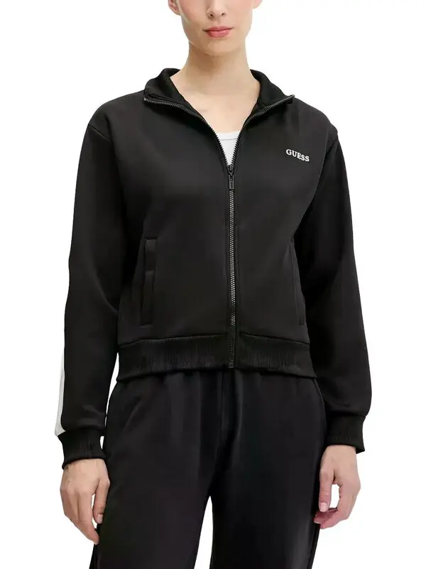 Guess Zip-up Sweatshirt With Stripe Detail - Black