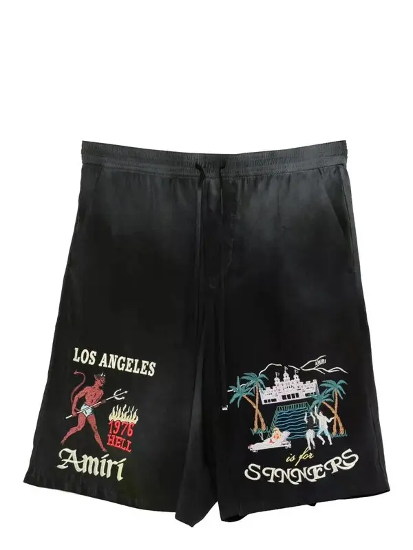 Amiri Embroidered Design Shorts - Black