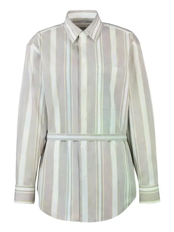 TOD'S Striped Belted Shirt - Brown