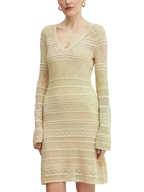 Guess Bell-sleeve Knit Mini Dress - Neutrals