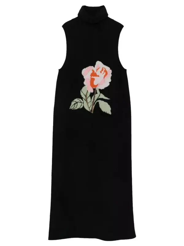 Nanushka Rose-embroidery Turtleneck Midi Dress - Black