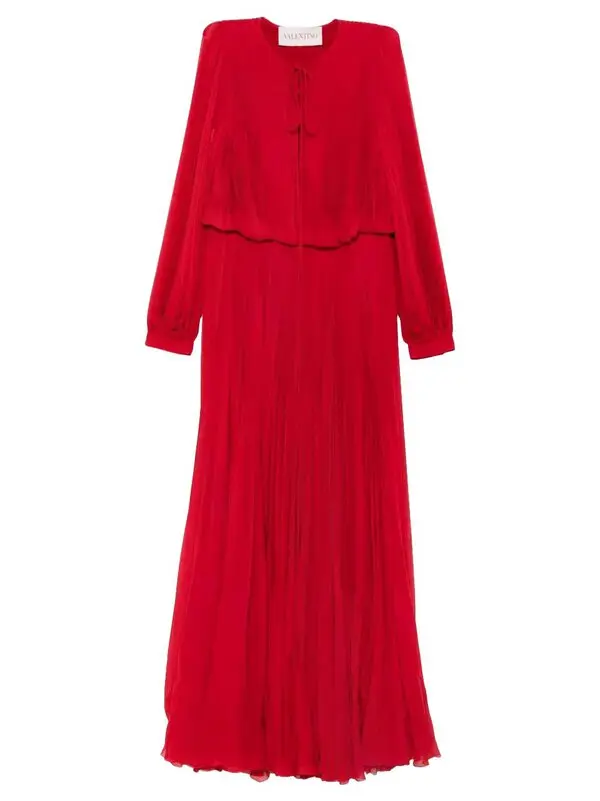 Valentino Garavani Pleated Long-sleeve Dress - Red