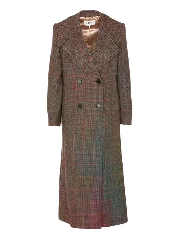 Chloé Prince Of Wales-check Wool Coat - Brown