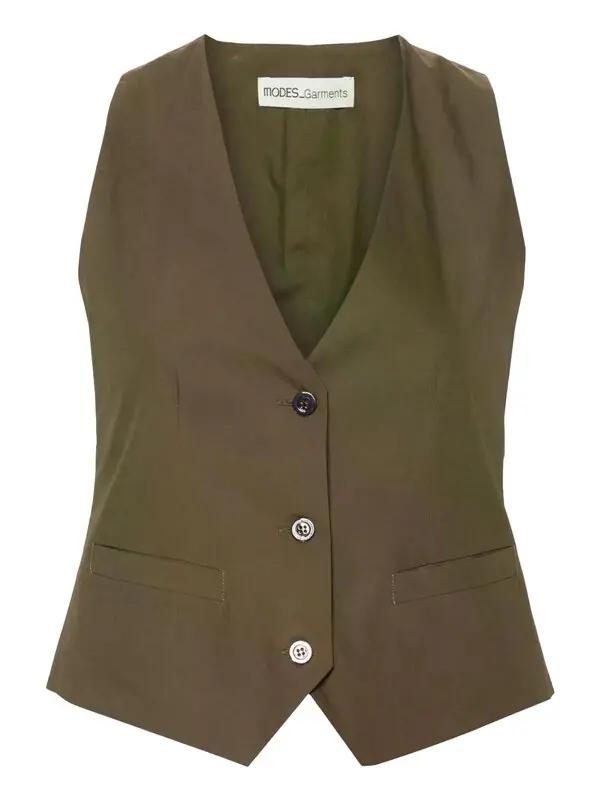 MODES V-neck Cotton Waistcoat - Green