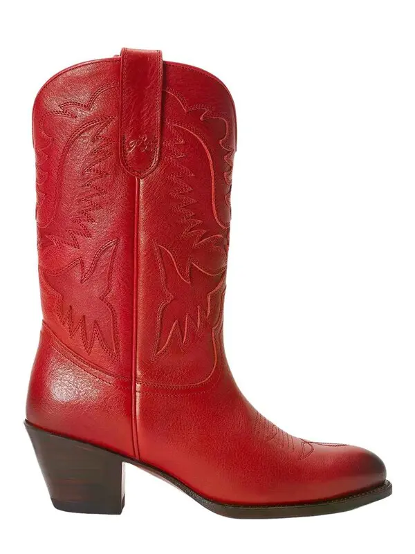 Polo Ralph Lauren Leather Embroidered Cowboy Boots - Red