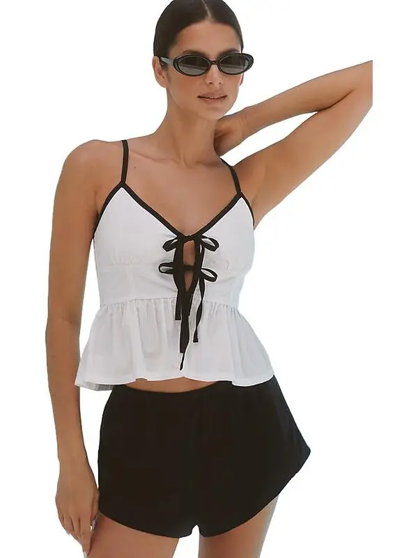 L*Space Agnes Tie-front Poplin Tank Top - Black & White Pattern