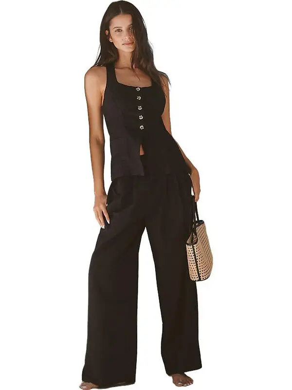 L*Space Palma Linen High-rise Wide-leg Pants - Black
