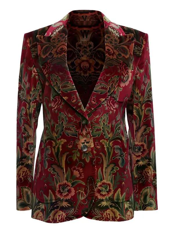 Etro Floral Print Velvet Blazer - Red