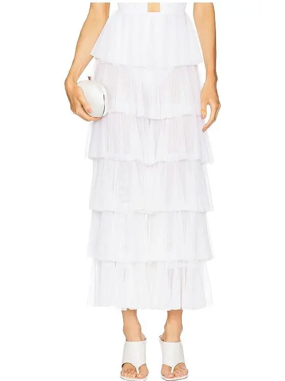 Norma Kamali Wide Leg Ruffle Pant - White