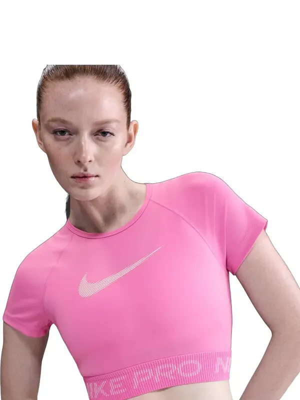 Nike Pro Dri-fit Short-sleeve Cropped Graphic Top - Pink