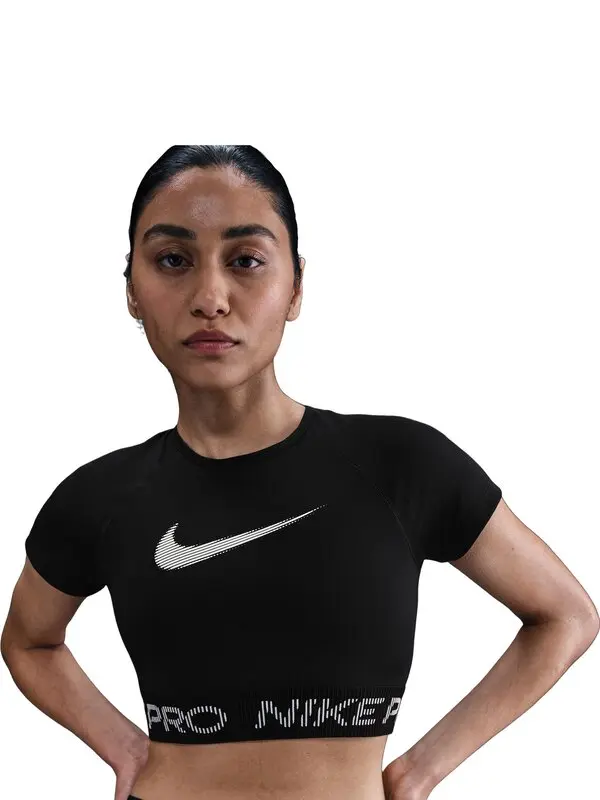 Nike Pro Dri-fit Cropped Graphic Top - Black