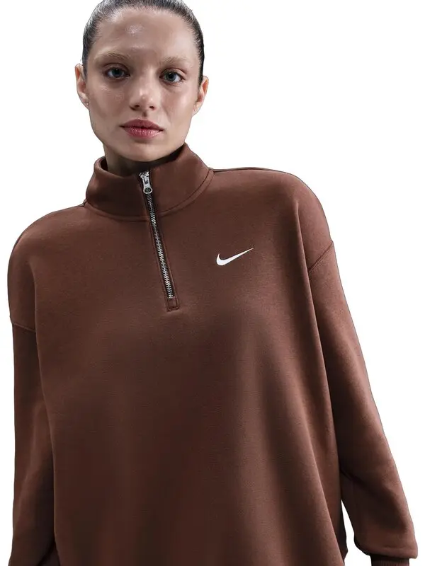 Nike Sportswear Phoenix Fleece Oversized 1/4-zip Long Sweatshirt - Brown