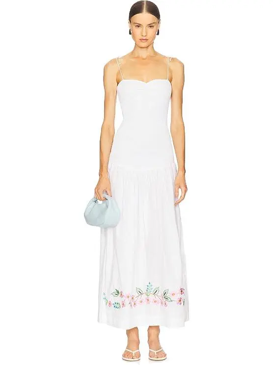 SWF Shirred Embroidered Maxi Dress - Antique White