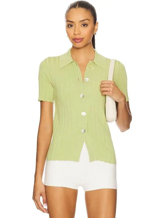 PISTOLA Dominique Ribbed Short Sleeve Cardigan - Soft Lime