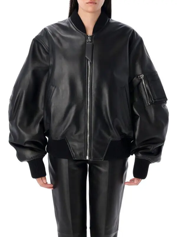 Attico Anja Leather Bomber Jacket - Black