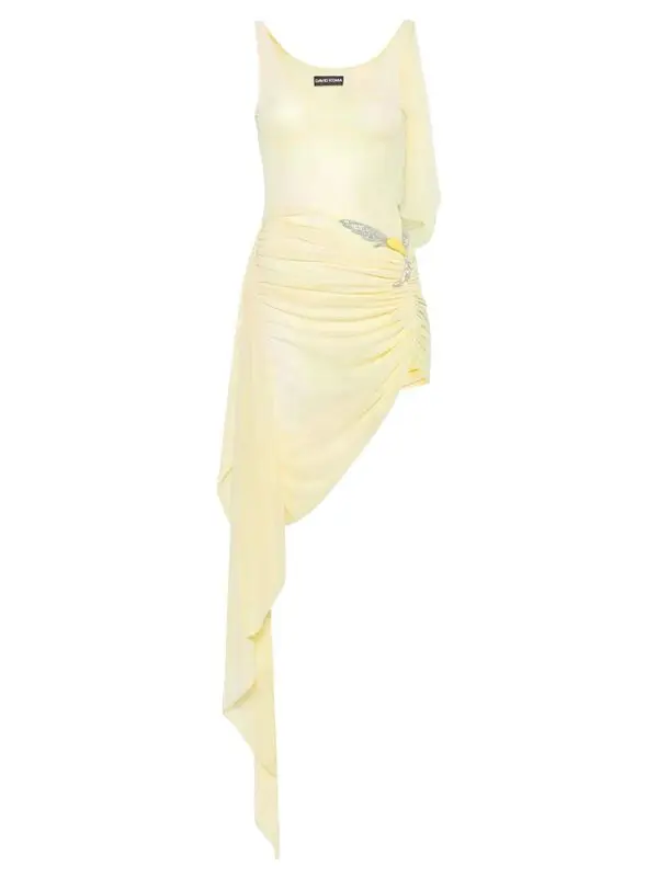 David Koma Crystal-hummingbird Asymmetric Dress - Yellow