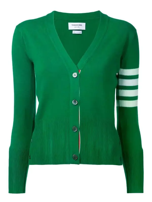 Thom Browne V-neck Logo-detail Cardigan - Green