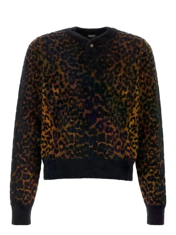 Versace Leopard-jacquard Sweater - Gold