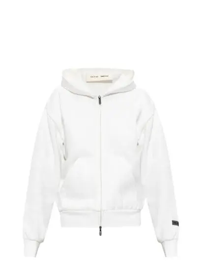 Fear Of God Essentials Logo Patch Zip Up Hoodie - Cloud White