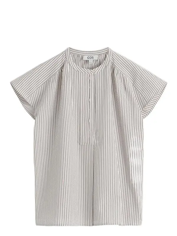 Cos Striped Seersucker Flared-sleeve Blouse - White