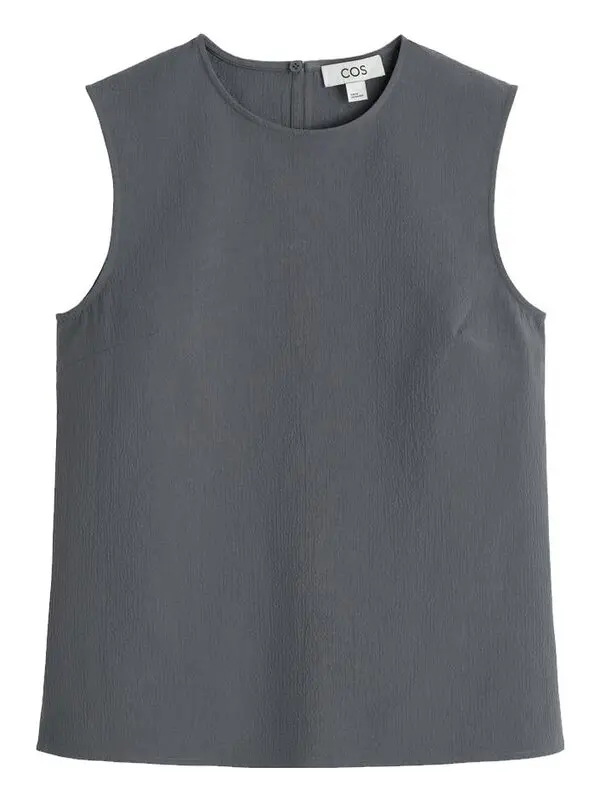 Cos Sleeveless Cotton Seersucker Top - Gray