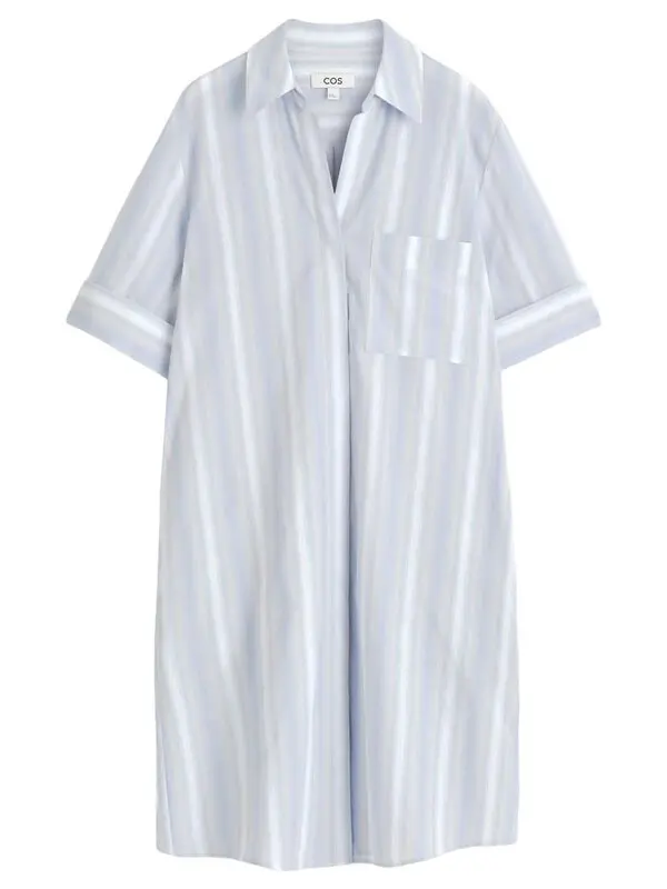 Cos Striped Cotton-linen Shirt Dress - Light Blue
