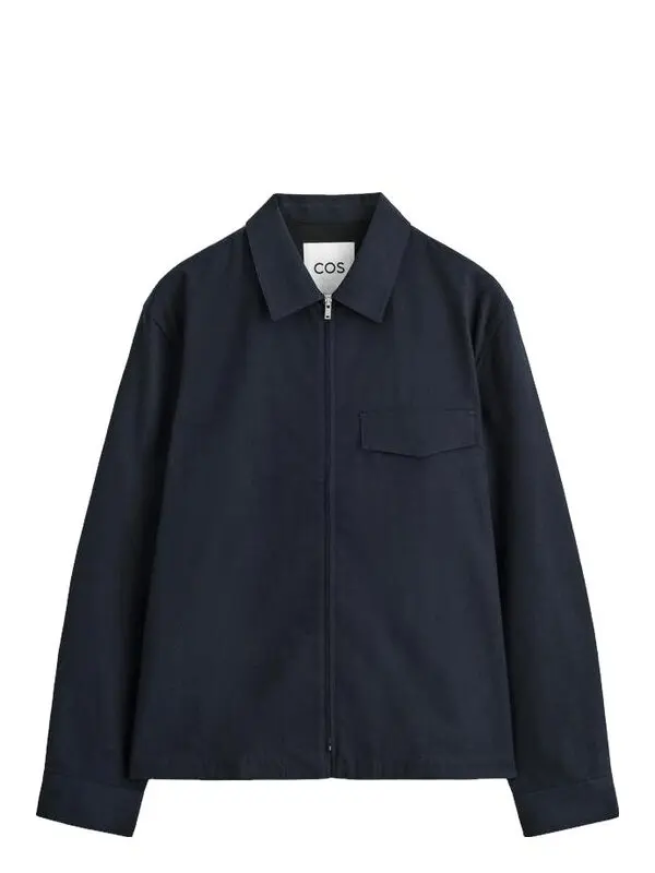 Cos Cotton Zipped Overshirt - Navy