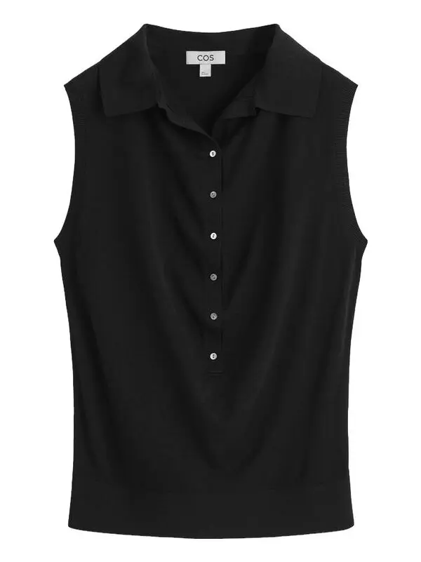 Cos Sleeveless Silk-cotton Polo Shirt - Black