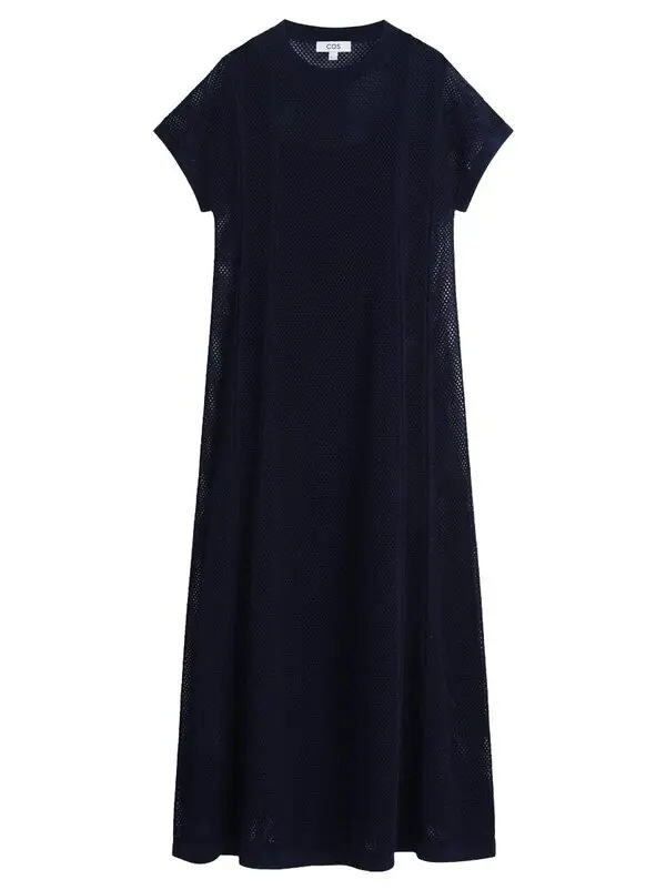 Cos Pointelle-knit Cotton Maxi Dress - Navy