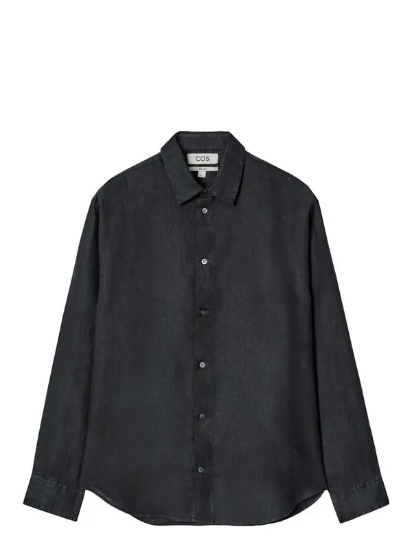 Cos Relaxed Linen Shirt - Navy