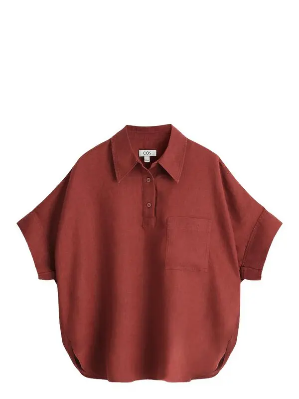 Cos Linen Half-placket Shirt - Red