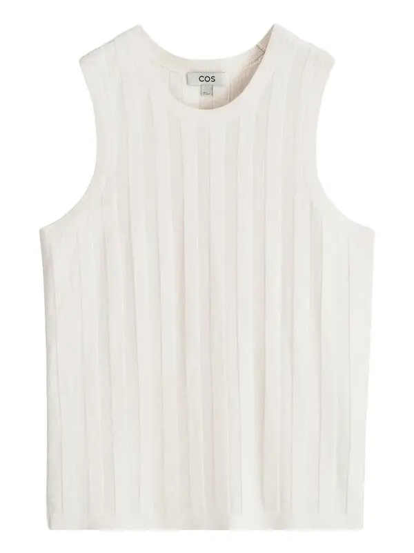 Cos Striped Knitted Linen Tank Top - White