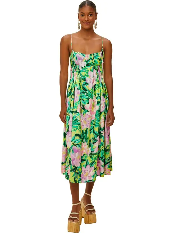 Farm Rio Floral Print Midi Dress - Painted Flowers Green