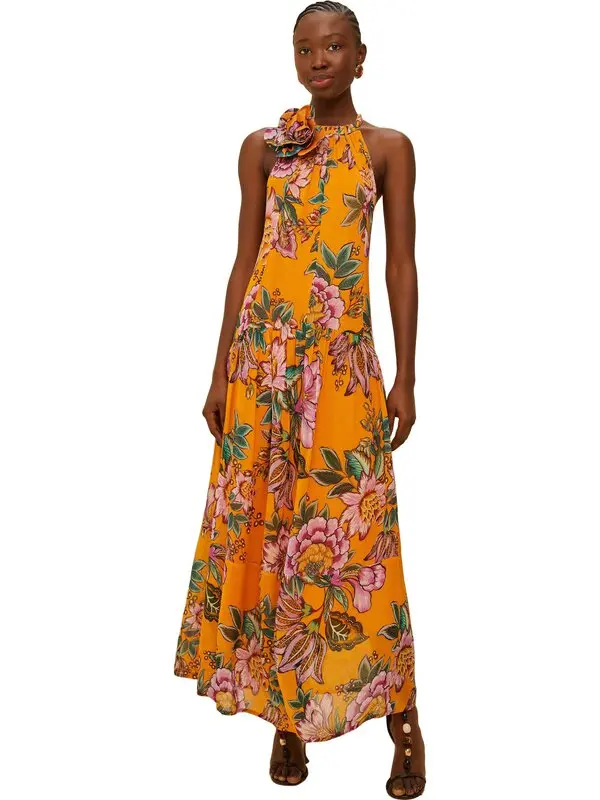 Farm Rio Floral Print Maxi Dress - Wonderful Bouquet Orange