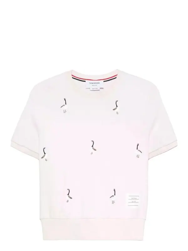 Thom Browne Geese-embroidered Cotton T-shirt - Pink