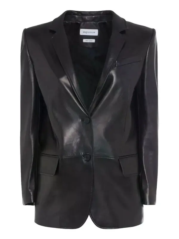 Alexander McQueen Single-breasted Leather Blazer - Black