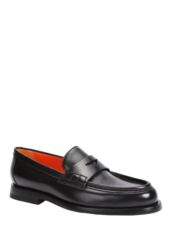 Santoni Leather Penny Loafers - Black