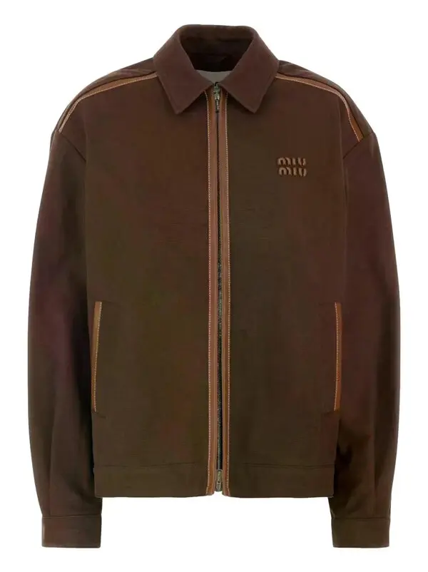 Miu Miu Leather-trimmed Cotton Jacket - Brown