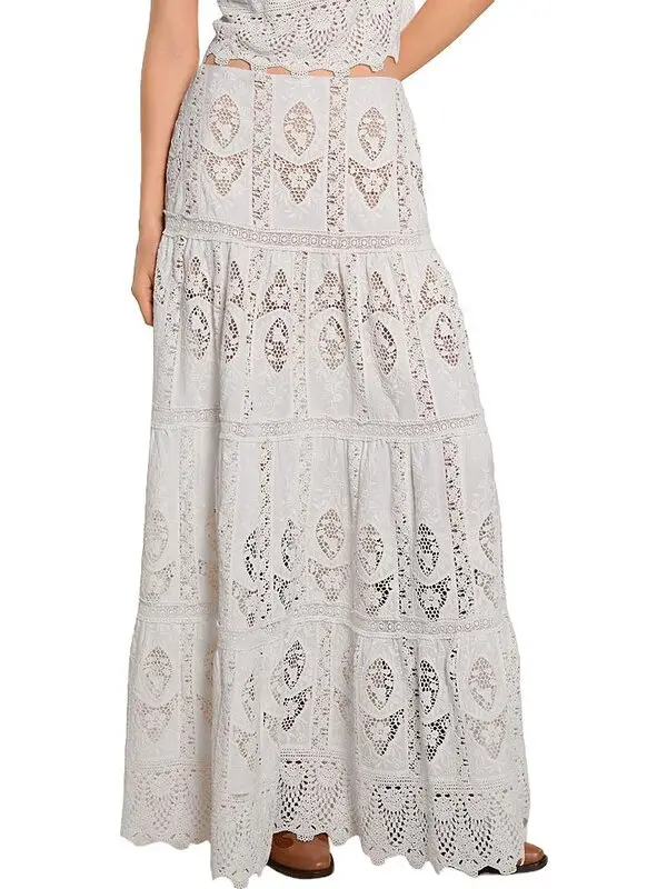 Johanna Ortiz Highlighted Fields Scalloped Lace Maxi Skirt - Ecru