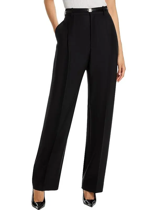 Wardrobe.NYC Pleat Front Straight Leg Trousers - Black