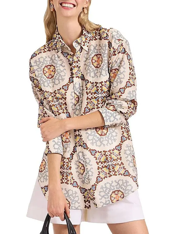 La DoubleJ Printed Silk Cotton Shirt - Ballata Ivory