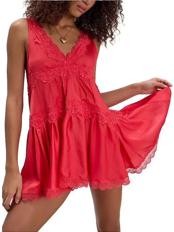 Free People In This Groove Mini Slip Dress - Poppy Red