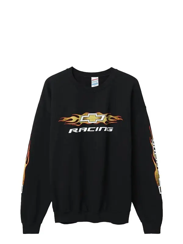 Junk Food Clothing Chevy Racing Flames Crew Fleece - Black