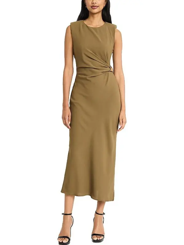 Maggy London Sleeveless Ruched Waist Midi Dress - Military Olive