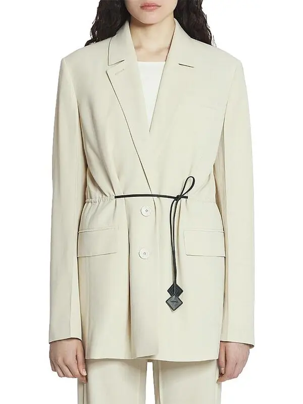 LANVIN Belted Wool Blend Jacket - Mastic
